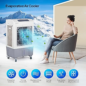 ROVSUN 10.5Gallon Evaporative Air Cooler, 2600CFM Portable Swamp Cooler with Remote Control, Oscillation, 3 Speeds, 7.5H Timer & 40L Water Tank, 3-IN-1 Cooling Fan for Home Office Garage Outdoor