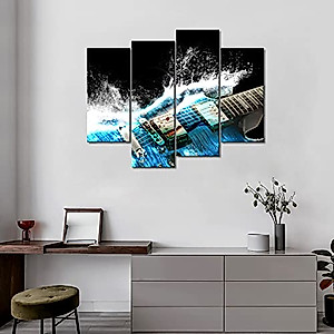 Guitar in Blue and Waves Looks Beautiful Wall Art Painting The Picture Print On Canvas Music Pictures for Home Decor Decoration Gift