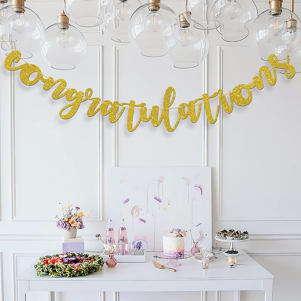 Halawawa Gold Glitter Congratulations Banner, Congrats Graduation/Wedding/Anniversary/Bridal Shower/Engagement/Retirement Party Decorations, Ceremony Party Supplies