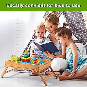 Greenual Bed Tray Table with Folding Legs for Eating Serving Tray with Handles Bamboo Breakfast Food Table Comes with Phone Holder Portable Snack Platter for Bedroom Hospital Picnic