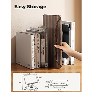 Tounee Book Stand for Reading, Adjustable Book Holder with 360° Swivel Base, Foldable Cookbook Stand Recipe Book Holder with Elastic Page Clips for Music Scores, Recipe, Tablet, Laptop-Gray