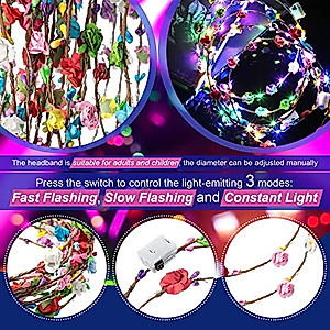 Janinka LED Flower Crown Headband and Lights Hair Sets, 24 Pieces, Women's Costume Headwear, Glow in the Dark for Wedding, Christmas, Halloween