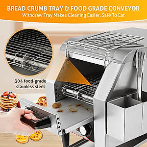 WICHEMI Commercial Conveyor Toaster, 150 Slices/Hour Heavy Duty Stainless Steel Commercial Toaster Oven Electric Restaurant Toaster 1300W Electric Conveyor Belt Toaster for Toast Bun Bagel Bread