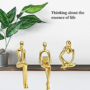 Gold Home Decor Large Thinker Statue Accents, Set of 3 Thinker Sculptures Office Decor Modern Abstract Resin Decoration on Shelf Table Desk for Living Room Office Bedroom