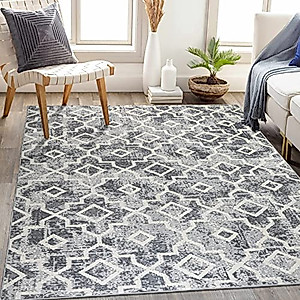 Wonnitar Moroccan Machine Washable Large Area Rug - 5x7 Grey Modern Geometric Bedroom Living Room Throw Rug,Non-Slip Distressed Dining Room Nursery Mat,Non-Shedding Indoor Floor Accent Carpet