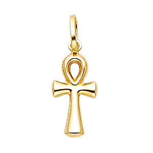 TGDJ 14KY Ankh Cross Religious Pendant | 14K Yellow Gold Christian Jewelry Jesus Pendant Locket For Women Men | 21 mm x 10 mm Gold Chain Pendants | Weight 0.5 grams