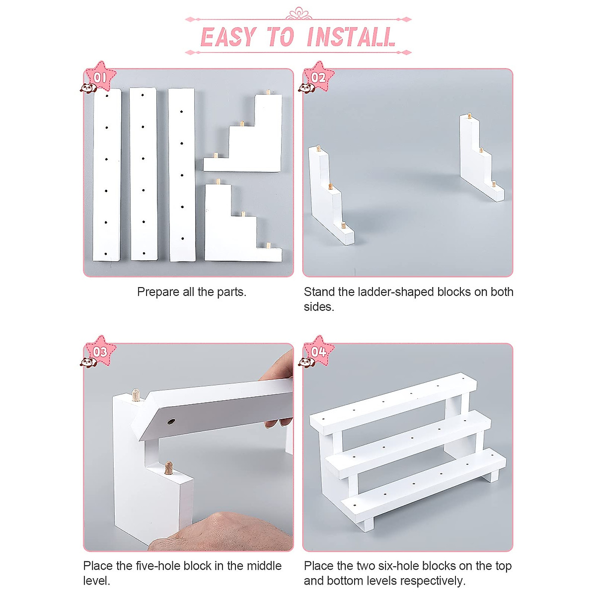 ANPHSIN Wood Cake Pop Stands - 2 PCS Wooden Lollipop Holders, 3 Tier 17 Holes Cake Pop Holder Display Risers Fit 0.16" / 4mm Lollipop Sticks for Dessert Table of Wedding, Birthday Party (White)