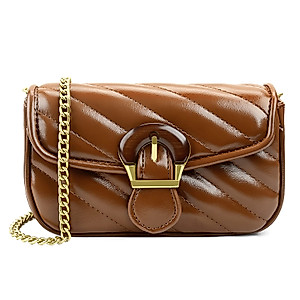 Linkidea Mini Quilted Crossbody Bag for Women, Lattice Brown Shoulder Small Purses, Vegan Leather Cute Cellphone Clutch Evening Handbags with Fashion Chain Strap