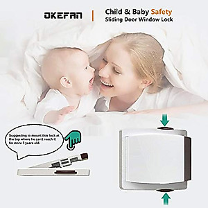 Sliding Glass Door Child Lock - OKEFAN 4 Pack Baby Safety Slide Window Locks for Kids Proof Patio Closet Doors No Drilling Tools Needed (Brown)
