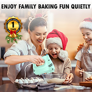 GUALIU Electric Hand Mixer with Stainless Steel Whisk, Dough Hook Attachment and Storage Bag, Handheld Mixer for Baking Cakes, Eggs, Cream Food Mixers. Turbo Boost /5 Speed Kitchen Blender GREEN