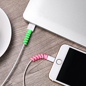 Jetec 24 Pcs Charger Cable Protector,Silicone Flexible Cable Saver,Spiral USB Mouse Wire Protector for Headphone Laptop Earphone Cell Phone Wrap Accessories(Black, Pink, Blue, Green)