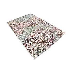 Unique Loom Lyon Collection Colorful Abstract Floral Rainbow Gradient Area Rug, 4 x 6 Feet, Ivory/Pink