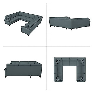 Bush Furniture Hudson U Shaped Sectional Couch, 125W, Turkish Blue Herringbone