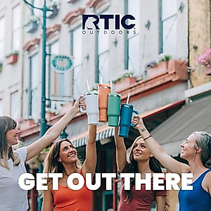 RTIC 40 oz Road Trip Tumbler Double-Walled Insulated Stainless Steel Portable Travel Coffee Mug Cup with Lid, Handle and Straw, Ceramic-Lined, Salmon