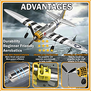 ANBURI RC Plane 4-CH RC Airplane – RC Airplane Ready to Fly Upgrade P47 Thunderbolt Remote Control Airplanes for Beginners Adult with Beginners with Xpilot Stabilization System, & One Key Aerobatic