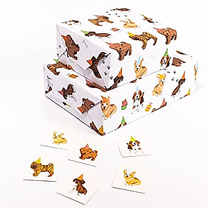 CENTRAL 23 - White Wrapping Paper - Dogs in Hats - 6 Sheets of Birthday Gift Wrap - Celebration - For Men Women Kids - Recyclable