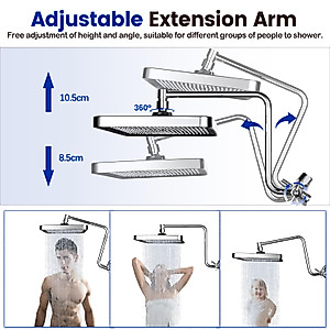 13" Dual Rainfall Shower Head with Handheld Spray Combo, 3 Settings Shower Diverter, Massage Handheld Shower Wand, Adjustable Extension Arm, 71 Inches Extra Long Hose - Polished Chrome