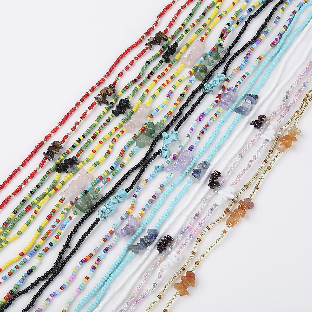 12 Pcs Handmade Waist Beads With Crystals Colorful African Waist Beads Boho Beads Waist Chains Energy Stone Beaded Body Chains for Women Girls