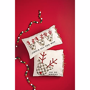 Mud Pie Christmas Reindeer Bell Pillow, 18" x 18", So Merry 31 Count