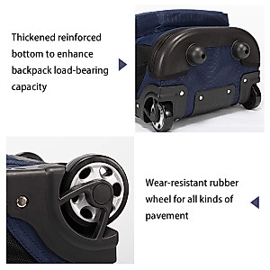 WEISHENGDA 18 inches Wheeled Rolling Backpack for Boys and Girls School Student Books Laptop Travel Trolley Bag, Dark Blue