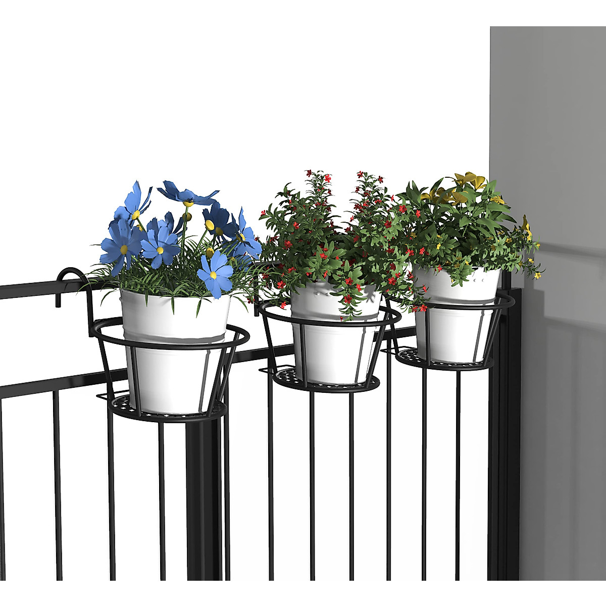 ORZ Railing Planter, Set of 3 Deck Flower Pot Holder Hanging Plant Flower Container for Outdoor Balcony Patio Fence, 6.5 inch Black