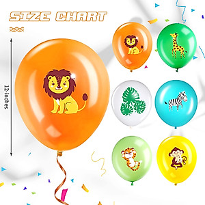 36 Pieces Jungle Safari Party Balloons Decoration Animal Palm Leaves Print Balloon Wild Animals Theme Party Decoration for Birthday Baby Shower Girl Boy Balloon Arch Garland Party Supplies, 12 Inches