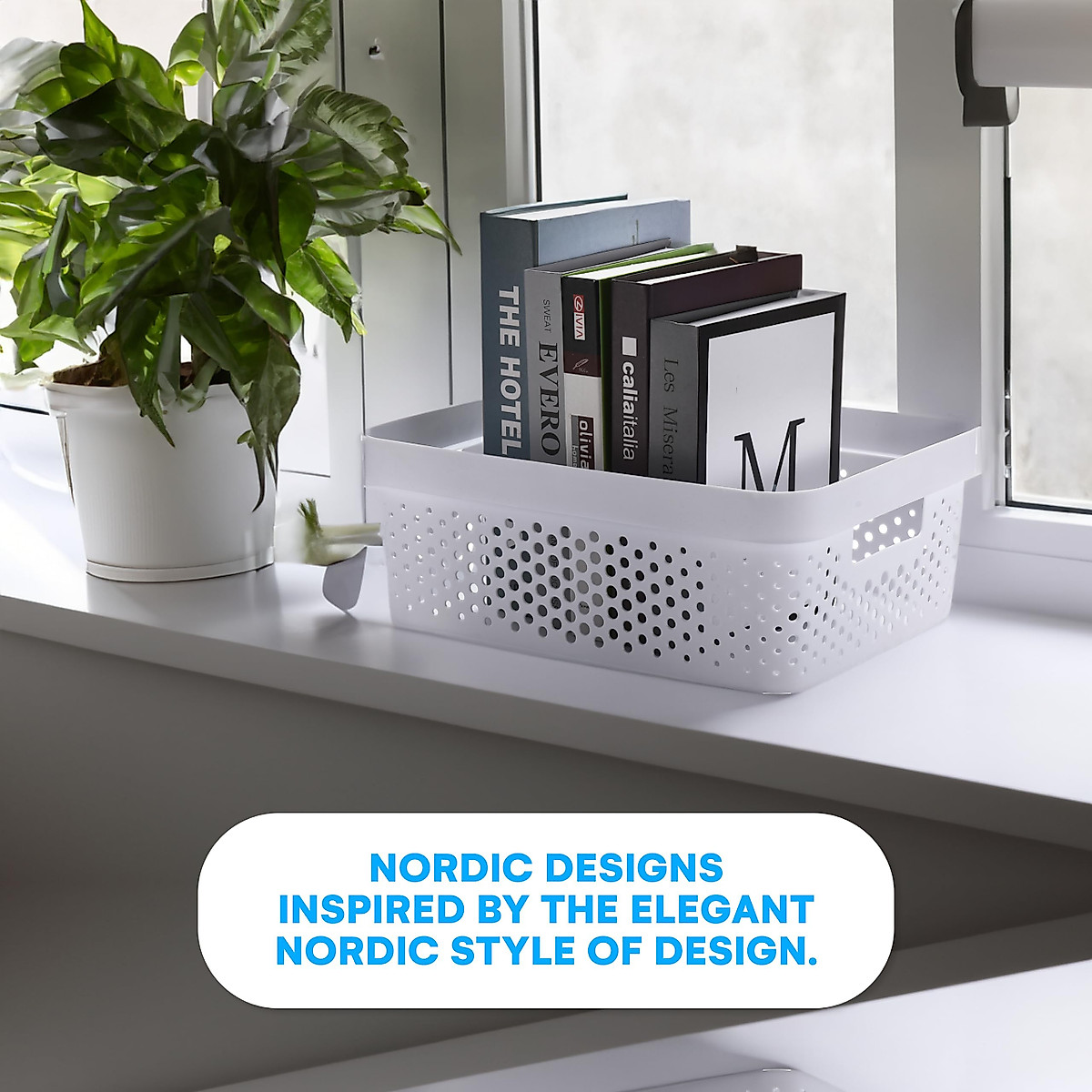 Bins & Things Plastic Rectangular Storage Basket, White, 11" x 11"