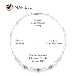 Mariell Pearl Necklace for Brides with Rhinestone Crystal Fireball Accents, 20", Bridal & Wedding Jewelry