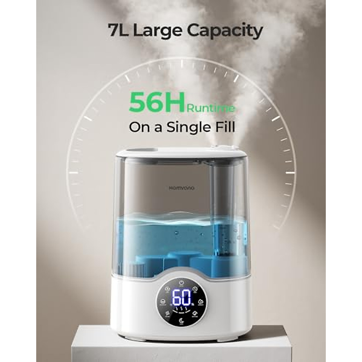 Homvana Humidifier Large Room, 7L (807ft²) Smart Warm and Cool Mist, Top-Fill Humidifiers for Bedroom Baby Nursery Grow Tent, Auto Adapt Mist Quick Air Humidity Indoor, Easy to Clean, Quiet, Diffusers