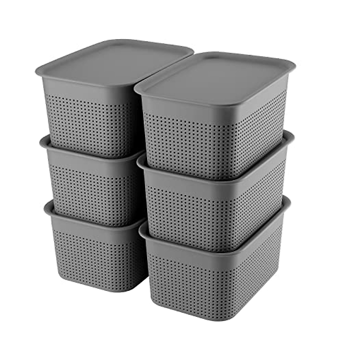 AREYZIN Plastic Storage Baskets With Lid Organizing Container Lidded Knit Storage Organizer Bins for Shelves Drawers Desktop Closet Playroom Classroom Office