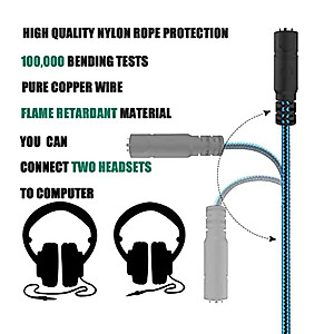 Headphone Splitter for 2 Headphones 2 Way 3.5mm Adapter Aux Cable Mini Jack Male to Dual Female Stereo Audio Y Splitter Couple Adapter Compatible with iPad iPhone iPod MacBook PC Amplifier Speaker