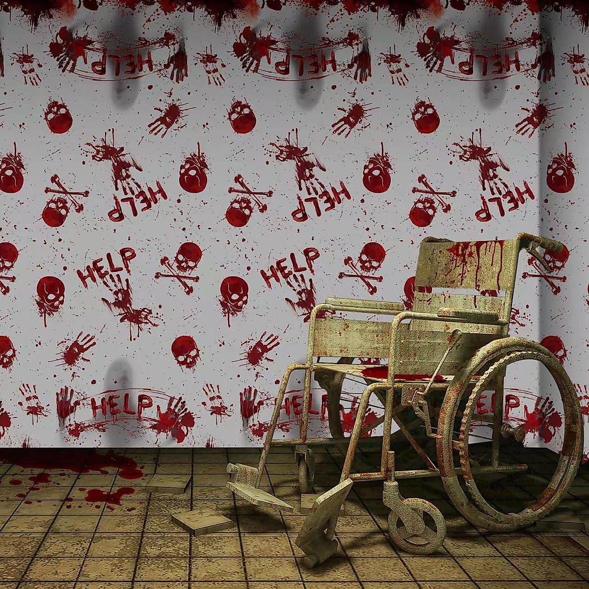 3Pcs Halloween Bloody Handprint Tablecloth Decorations, Plastic Handprints Shadowy Bloody Skull Table Cover Backdrop Banner for Halloween Vampire Zombie Horror Party Supplies,54 x108 inches