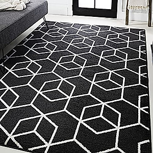 JONATHAN Y SEU101A-8 Tumbling Blocks Modern Geometric Indoor Area-Rug Contemporary Casual Easy-Cleaning Bedroom Kitchen Living Room Non Shedding, 8 X 10, Black/White