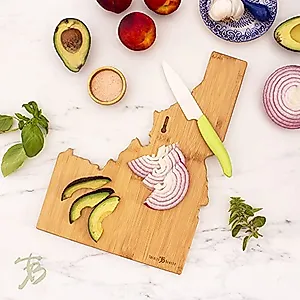 Totally Bamboo Destination Idaho State Shaped Serving and Cutting Board, Includes Hang Tie for Wall Display