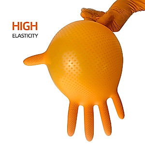 ANBOSON Rubber-Disposable 9mil Mechanix Nitrile-Gloves Heavy-Duty - Chemical-Resistant Diamond Texture, Mechanics, Automotive(Orange of 100,Small)