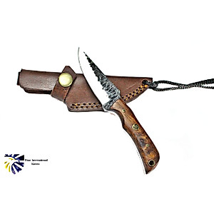 Titan International Knives Handmade Neck Knife Carbon 1080 Steel | Forged Scales Blade Rosewood Handle | Leather Sheath Perfect for Camping and Outdoor Activities