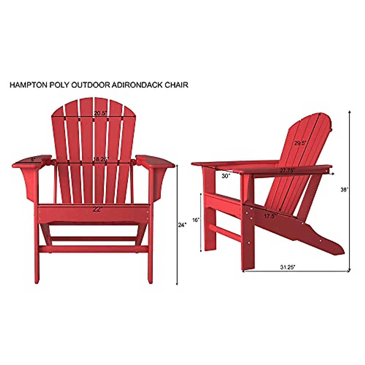 LuXeo LUX-1518-NAVY(2 Pack) Hampton Adirondack Chair, 2-Pack, Water-Resistant, Plastic, Navy