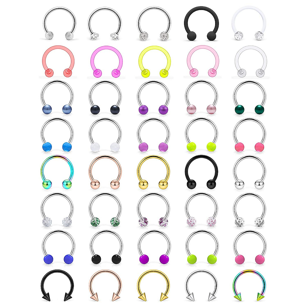 Vsnnsns 16G Surgical Steel Horseshoe Nose Septum Rings Piercing Jewelry Cartilage Helix Tragus Earring Studs Hoop Lip Horseshoe Ring Piercing Jewelry Retainer for Women Men 10mm 40pcs