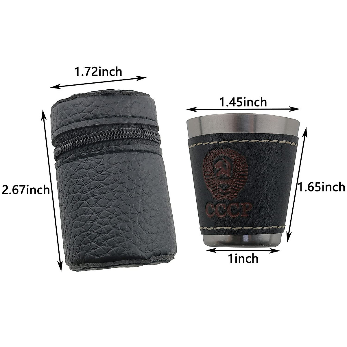 ZZHXSM Shot Glass 4pcs Stainless Steel Shot Glass With 1 Leather Cover Bag Portable Outdoor Travel Cup