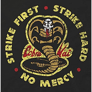 Karate Kid Strike First Cobra Kai Logo Crew T-Shirt(MD, Black)