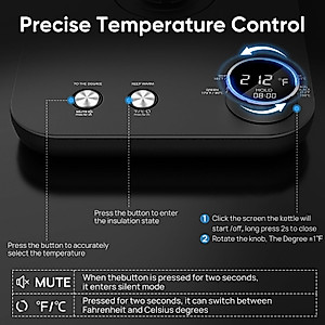 COZII Gooseneck Electric Kettle, 5 Presets & ±1℉ Temperature Control 1200W Quick Heating Water Boiler for Coffee/Tea, 24H Keep Warm, Auto Shut Off Pour Over Kettle with 50pcs Coffee Filter,0.9L Black