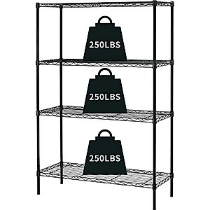 HCY 4-Tier Wire Shelving Unit Storage Shelves Shelf Organizer 54inx36inx14in Heavy Duty Metal Rack NSF Height Adjustable for Laundry Bathroom Kitchen Garage Pantry Organization(Black)