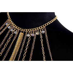 Yomiie Body Chain Layered Gold Tassels Necklace Fashion Jewelry Belly Waist Bra Hot Bikini Beach Harness Anniversary Festival Gift for Women Lady