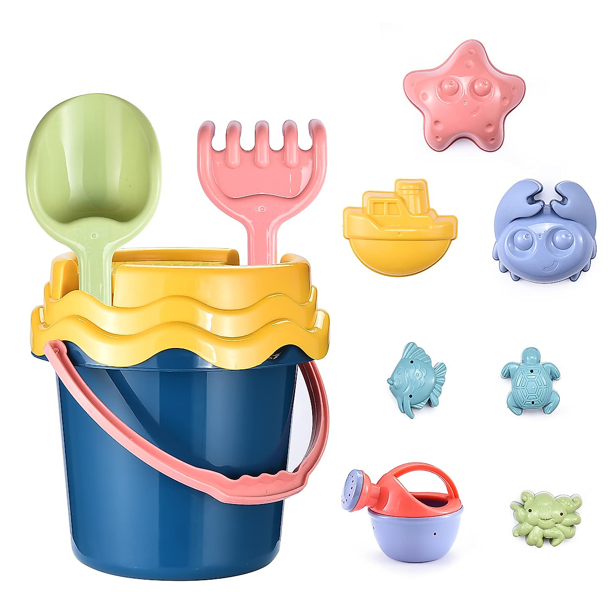 Kids Beach Sand Toys Set, 11pcs Beach Toys Beach Molds Sand Molds, Beach Bucket, Beach Shovel Tool Kit, Sandbox Toys, for Toddlers Kids Outdoor Indoor