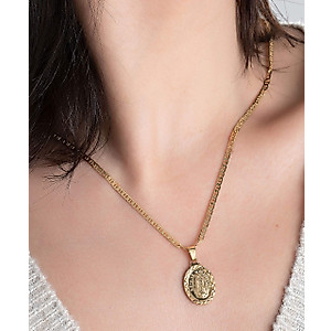 Barzel 18K Gold Plated Flat Mariner/Marina Chain Necklace With Virgin Mary Guadalupe Charm Pendant 3MM (24)