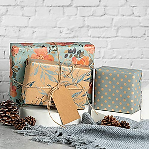 RUSPEPA Wrapping Paper Rolls with Tags, Jute String - 17 inches x 10 feet per Roll, Total of 3 Rolls, Spring