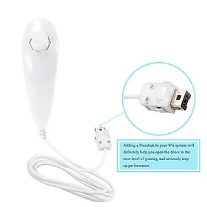 JINHEZO Nunchuck Controller Joystick Gamepad Replacement for wii Nunchuck Controller, Compatible with Nintendo Wii & Wii U Video Game Gamepads White Pack of 2