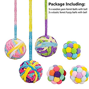 HAICHEN TEC Ferret Toys Ball Set Woolen Yarn Cats Balls with Built-in Bell Soft Colorful Pompom Balls Interactive Sound Toy Exercise Scratch Play Chew Toys for Indoor Pet Cat Kitten (6 Pack)