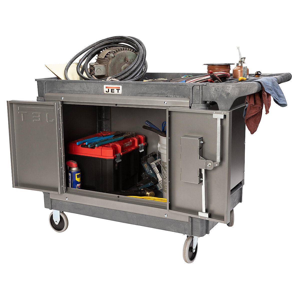 JET PUC-3725 Resin Utility Cart with JT1-126 LOAD-N-LOCK Security System