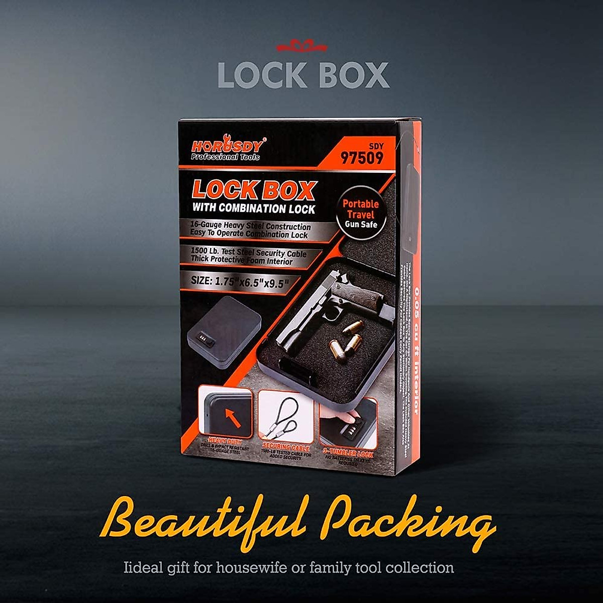 HORUSDY Lock box for Guns and Valuables,Portable Security Case Lock Box Safe with Combination Lock